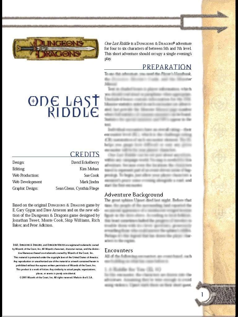One Last Riddle | Dungeons & Dragons Lore Wiki | Fandom