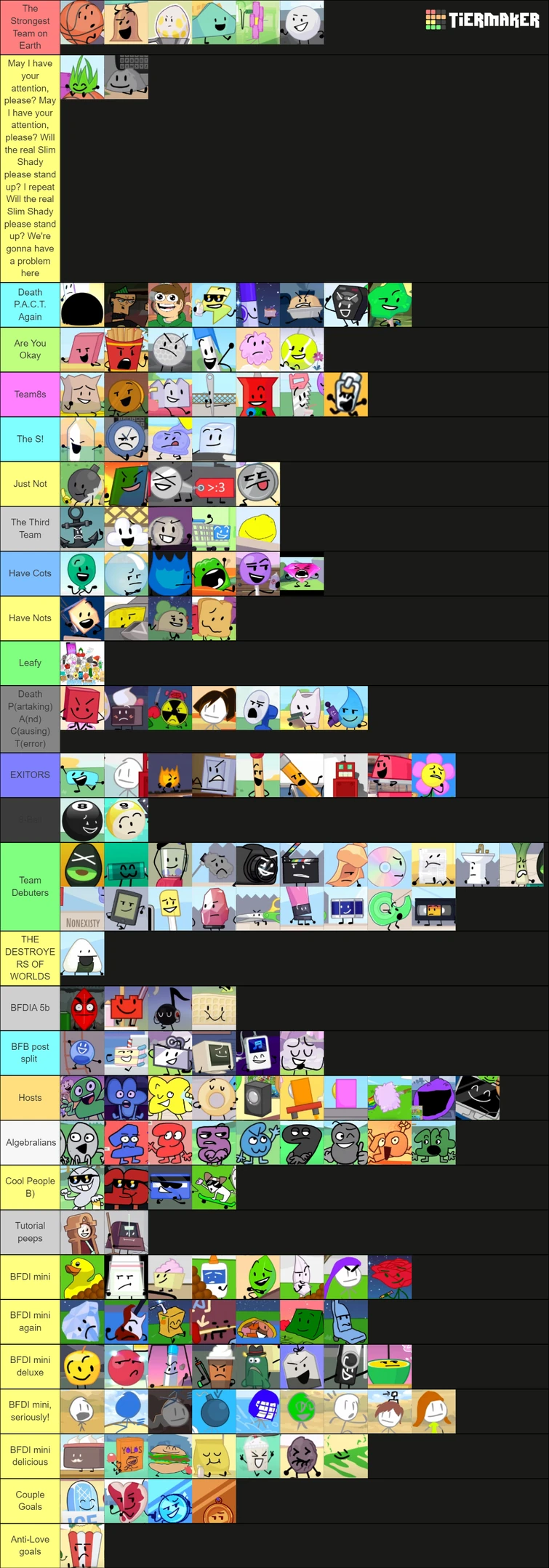 all bfdi characters on teams but do anything but eliminate them | Fandom