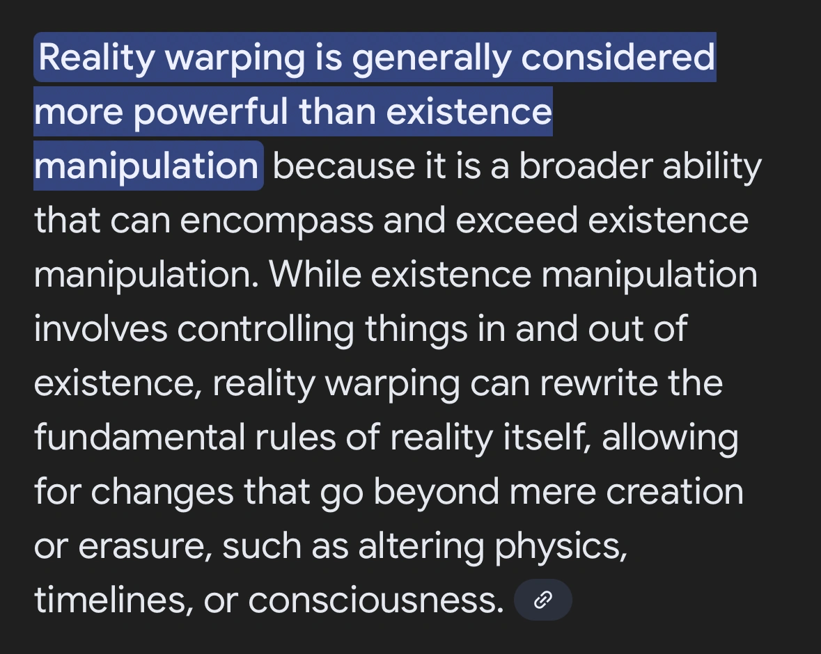 I truly believe reality warping is more powerful than existence ...