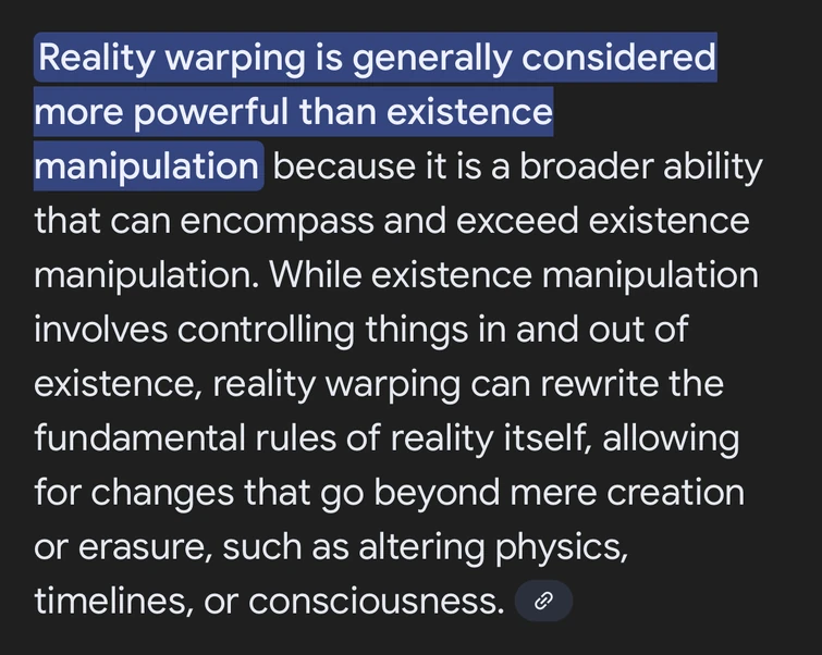 I truly believe reality warping is more powerful than existence ...