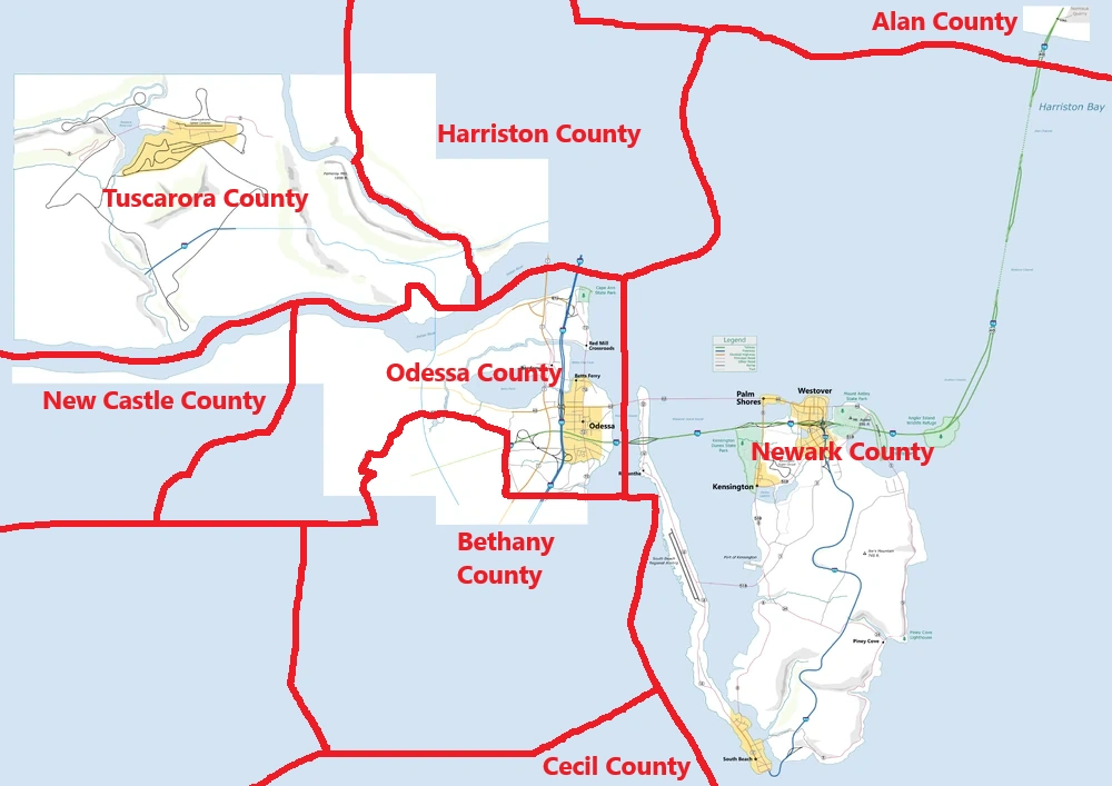 My idea of county boundaries of the known UDU parts of Delaware ...