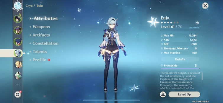 Eula, with garbage artifacts and a c1 with no reason. Send help. | Fandom