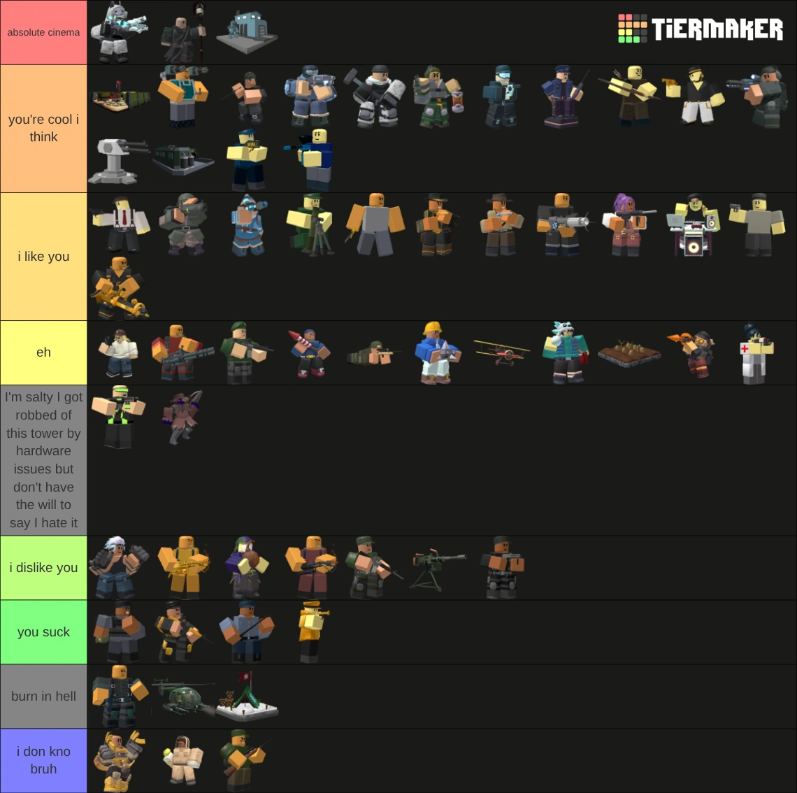 tower tier list but ranked by completely subjective bias and favoritism ...