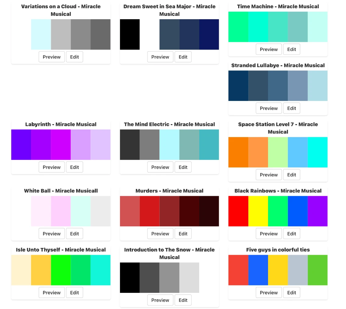 What colors I think of for each miracle musical song ^-^ | Fandom