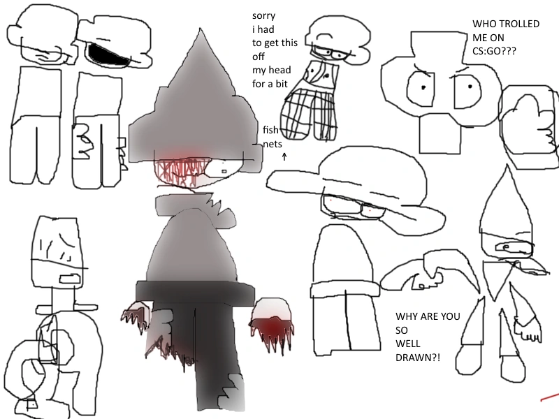 a drawing of a frostbitten expunged next to several other sketches i ...