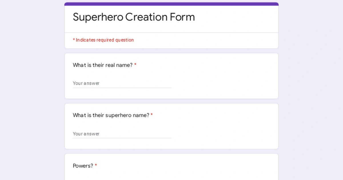 Superhero Creation Form | Fandom