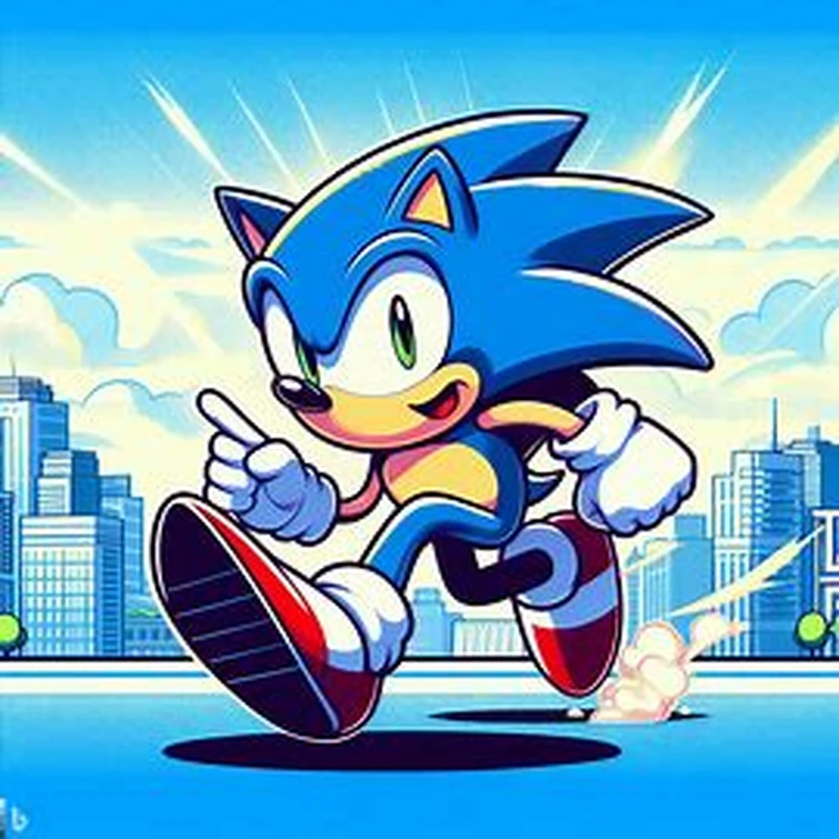 Classic Sonic running through cities, by Bing AI | Fandom