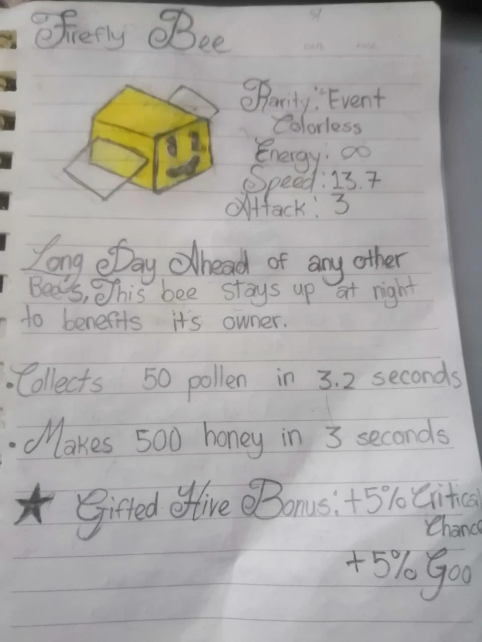 Bee Idea ; Firefly bee | Fandom