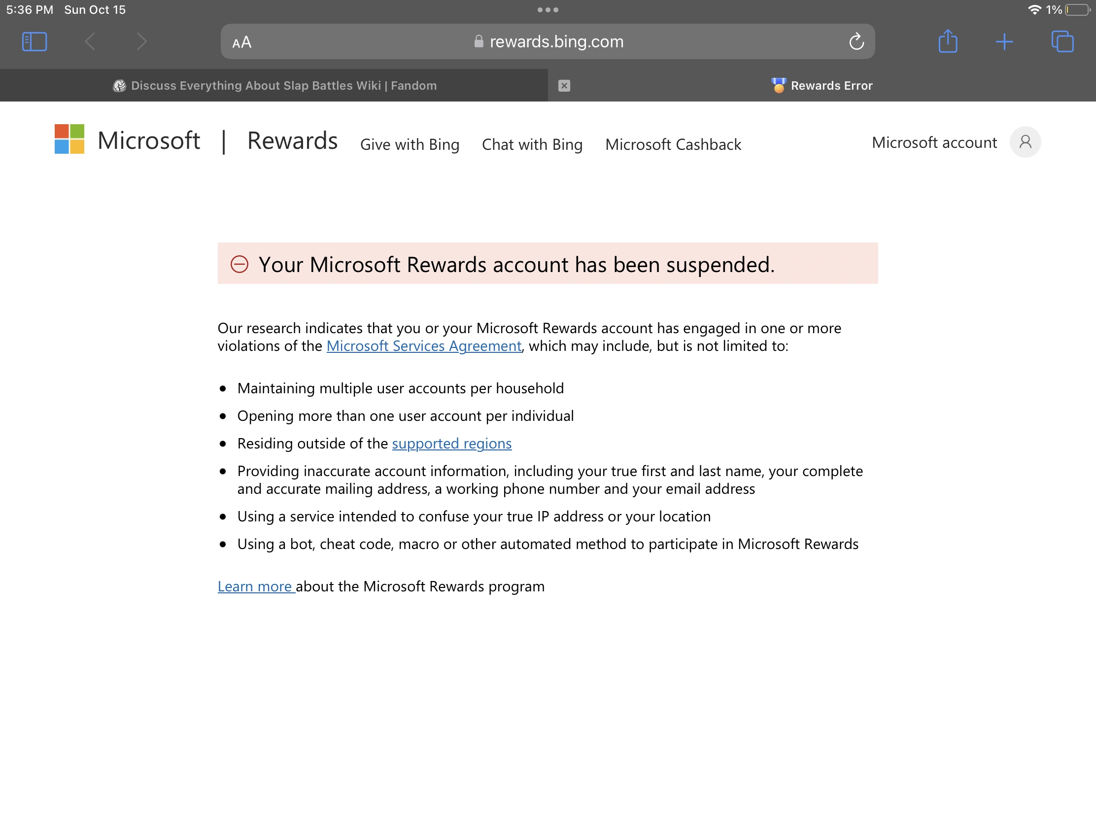 I got banned on Microsoft rewards | Fandom