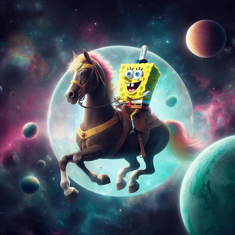Some AI Art of SpongeBob Riding a Horse in Outer Space | Fandom