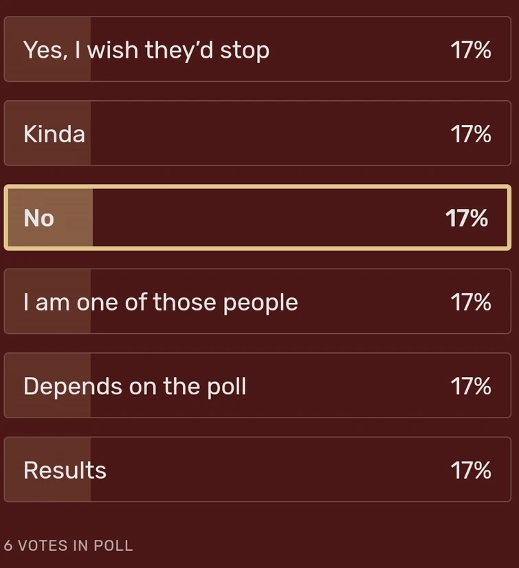 Do you thinks it’s annoying when people click the results button for polls? | Fandom