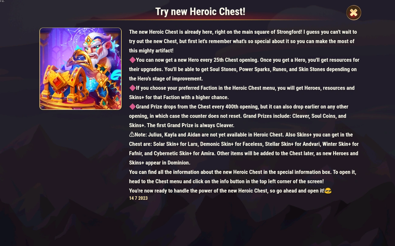 Is the new Heroic Chest work in progress for Browser? | Fandom