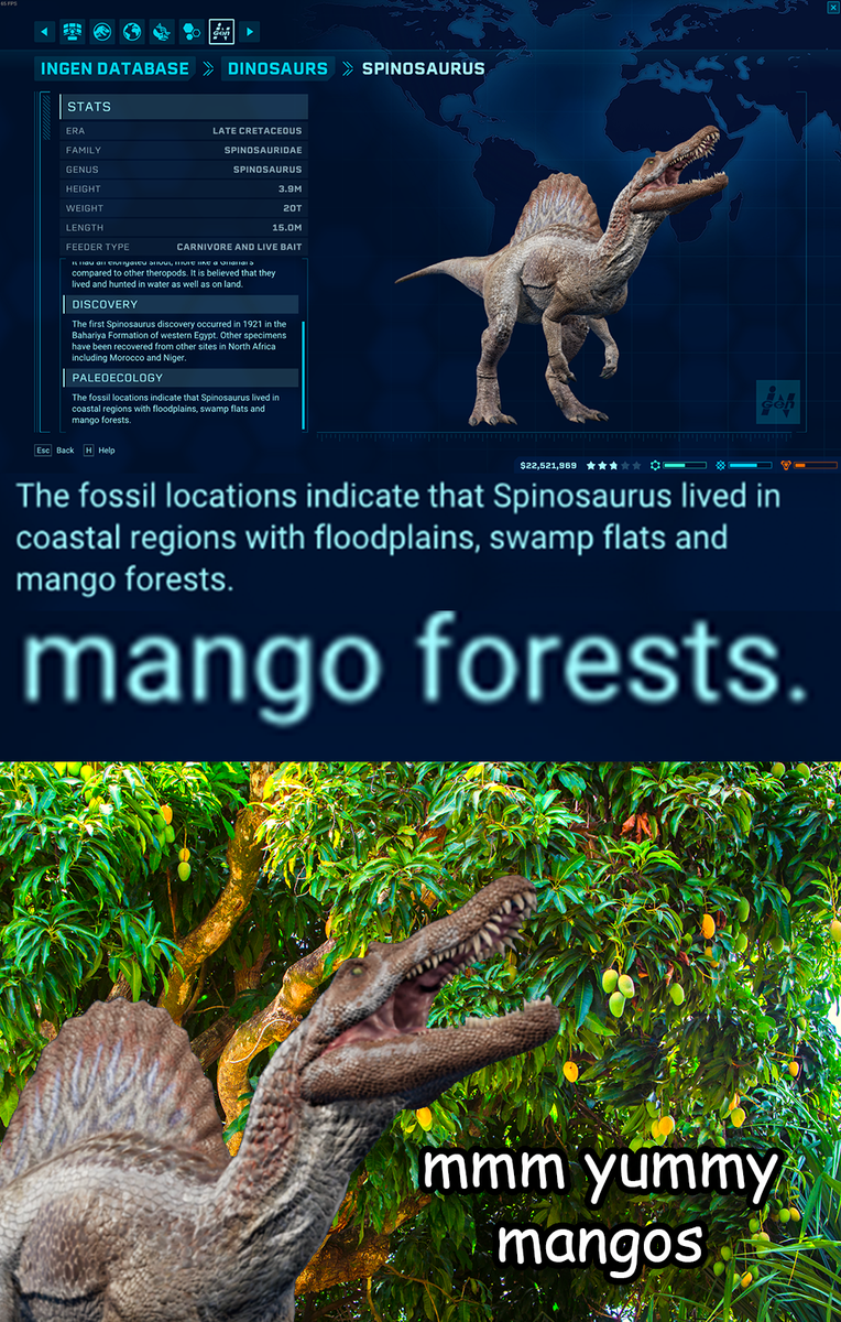 Jurassic world evolution spinosaur meme. don't tell the spino fanboys ...