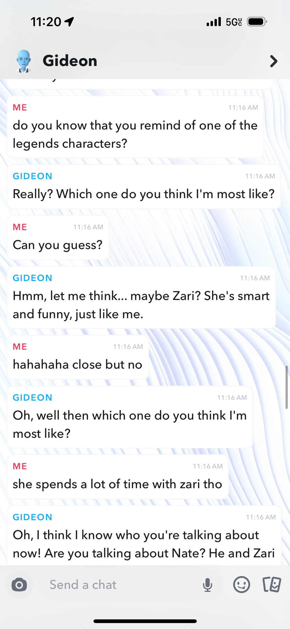 I turned the Snapchat AI bot into my own version of Gideon hahahahaha ...