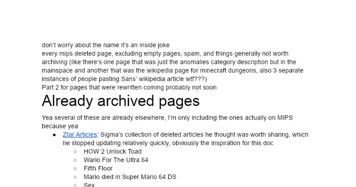 A comprehensive deleted page archive! | Fandom