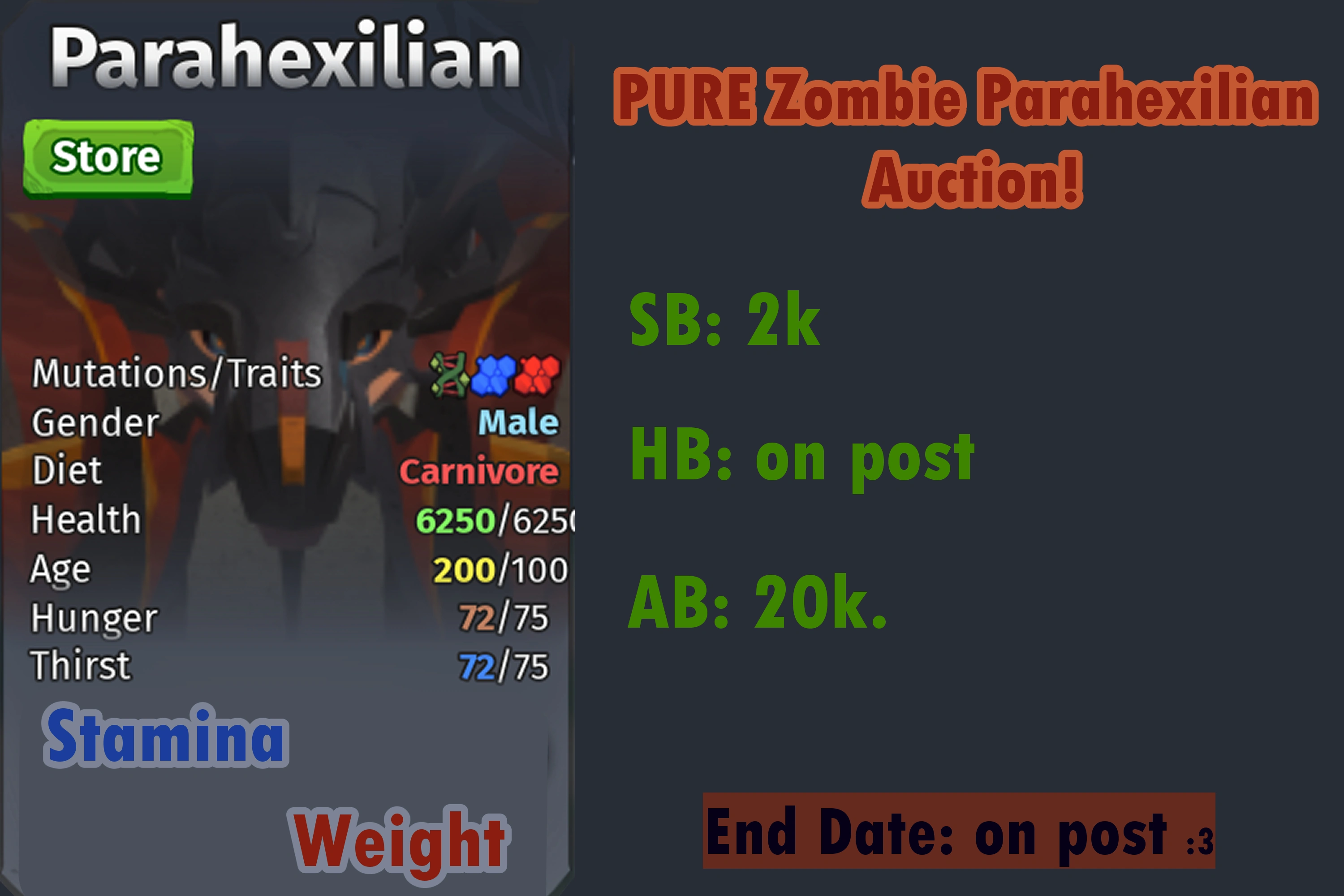 Auctioning Pure Zombie Parahex! (doing a new post to edit it easily ...