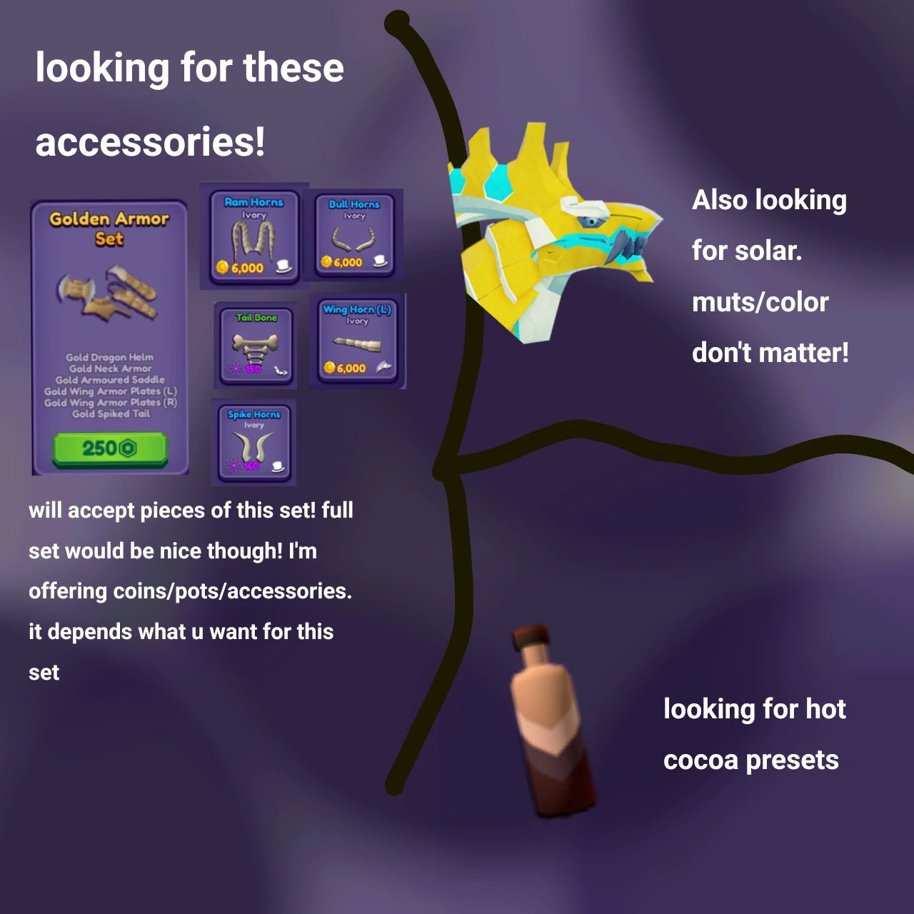 Looking for golden armor set, hot cocoa presets, and random solar | Fandom