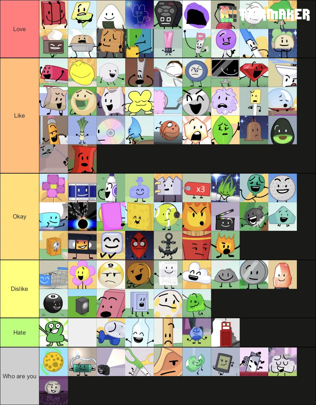 Bfdi tier list | Fandom