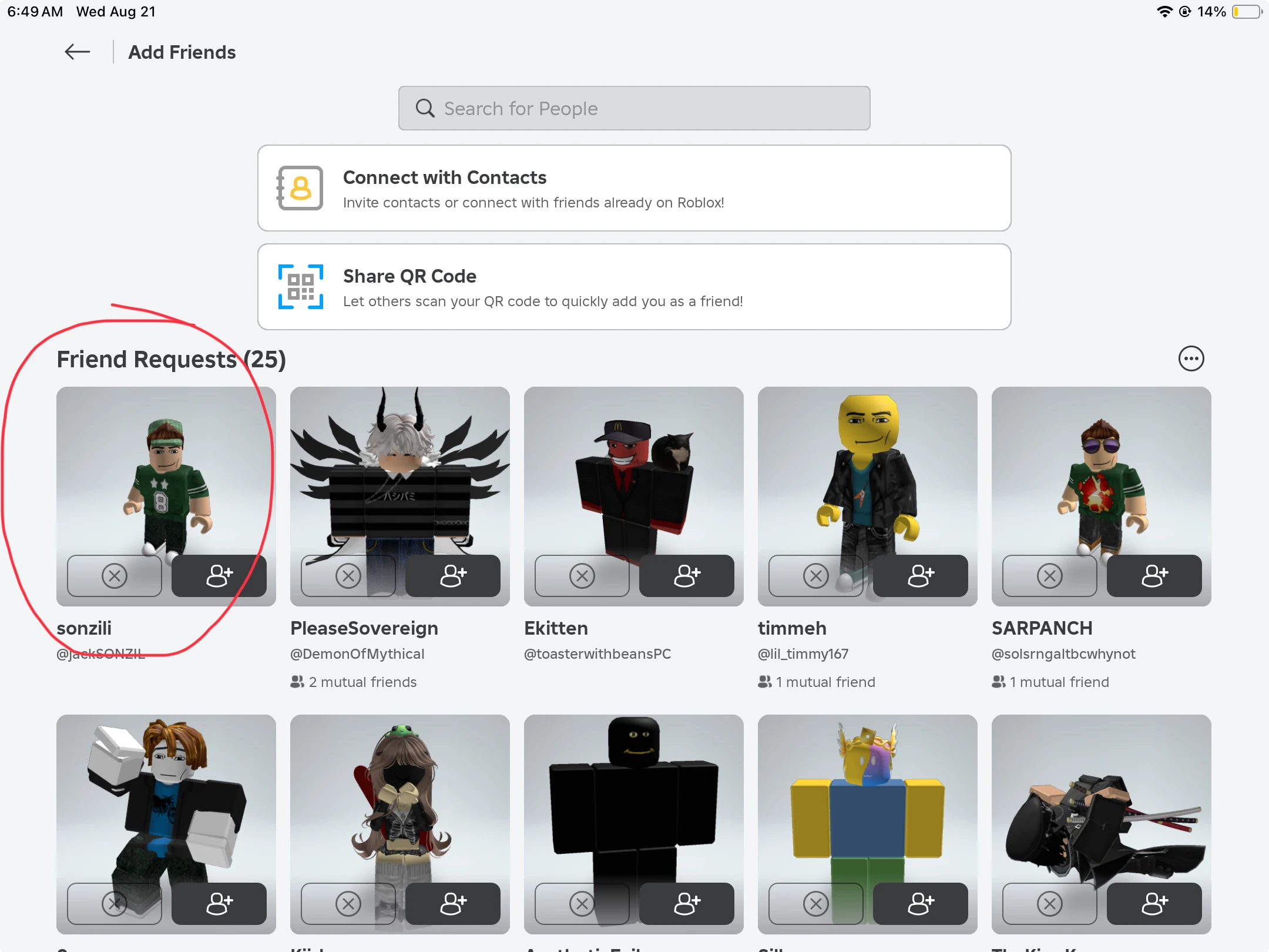 Guys the ban evader (Sonzili) is tryna friend me on roblox 💀💀😭😭😔💀💀💀💀 ...