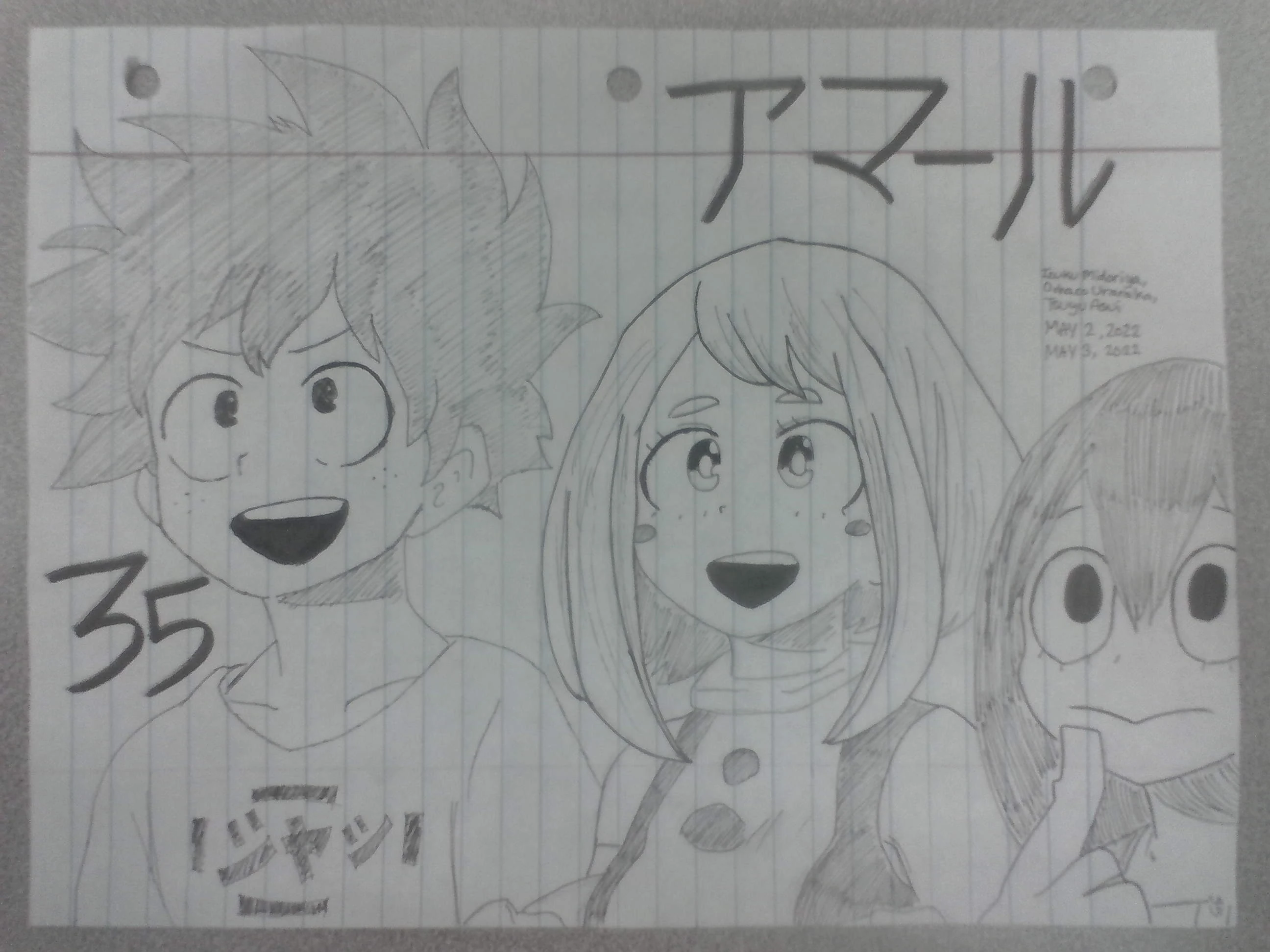 Izuku Midoriya, Ochaco Uraraka, Tsuyu Asui (Horikoshi Sketch Reference ...