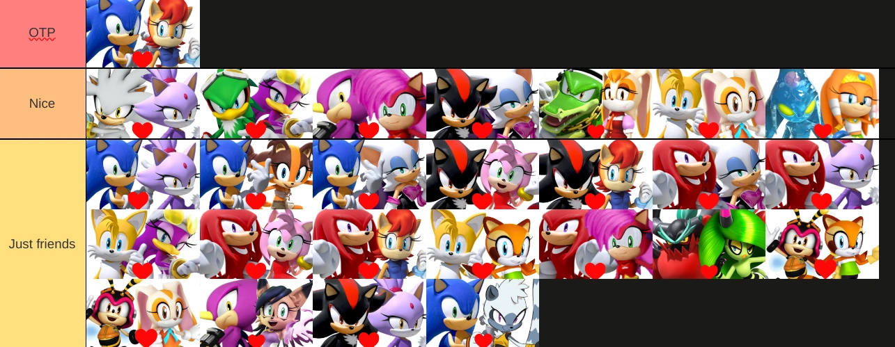 A more smaller Sonic shipping tier list. | Fandom