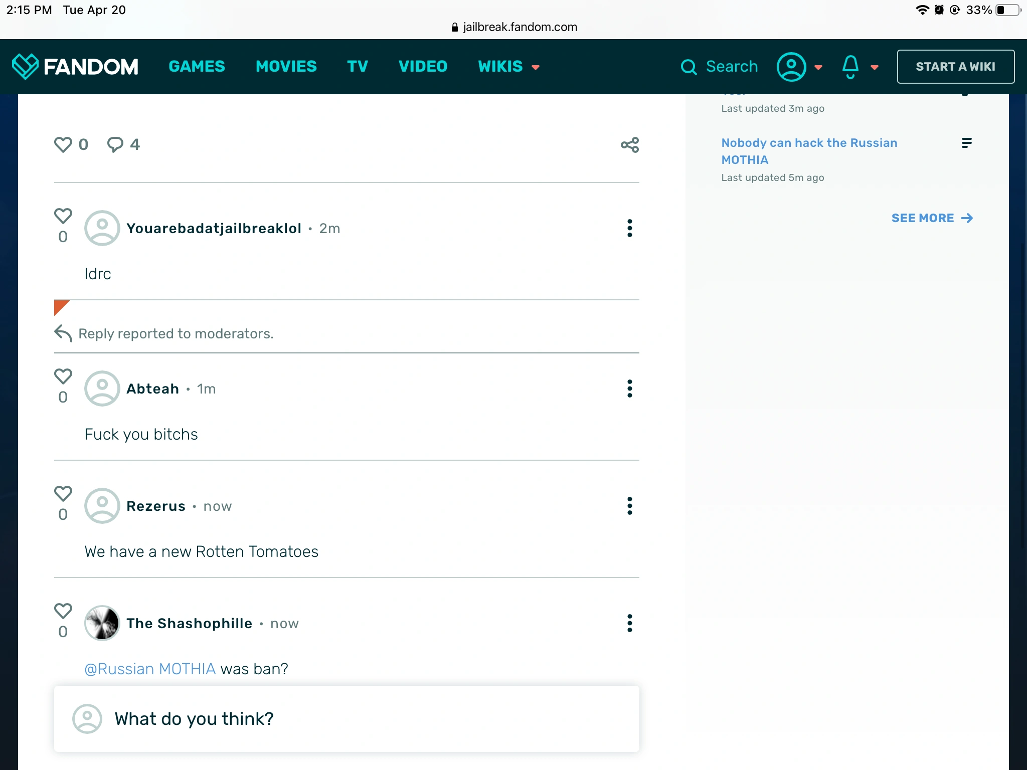 Rotten tomatoes keep multiplying (Fandom block his I.P address) | Fandom