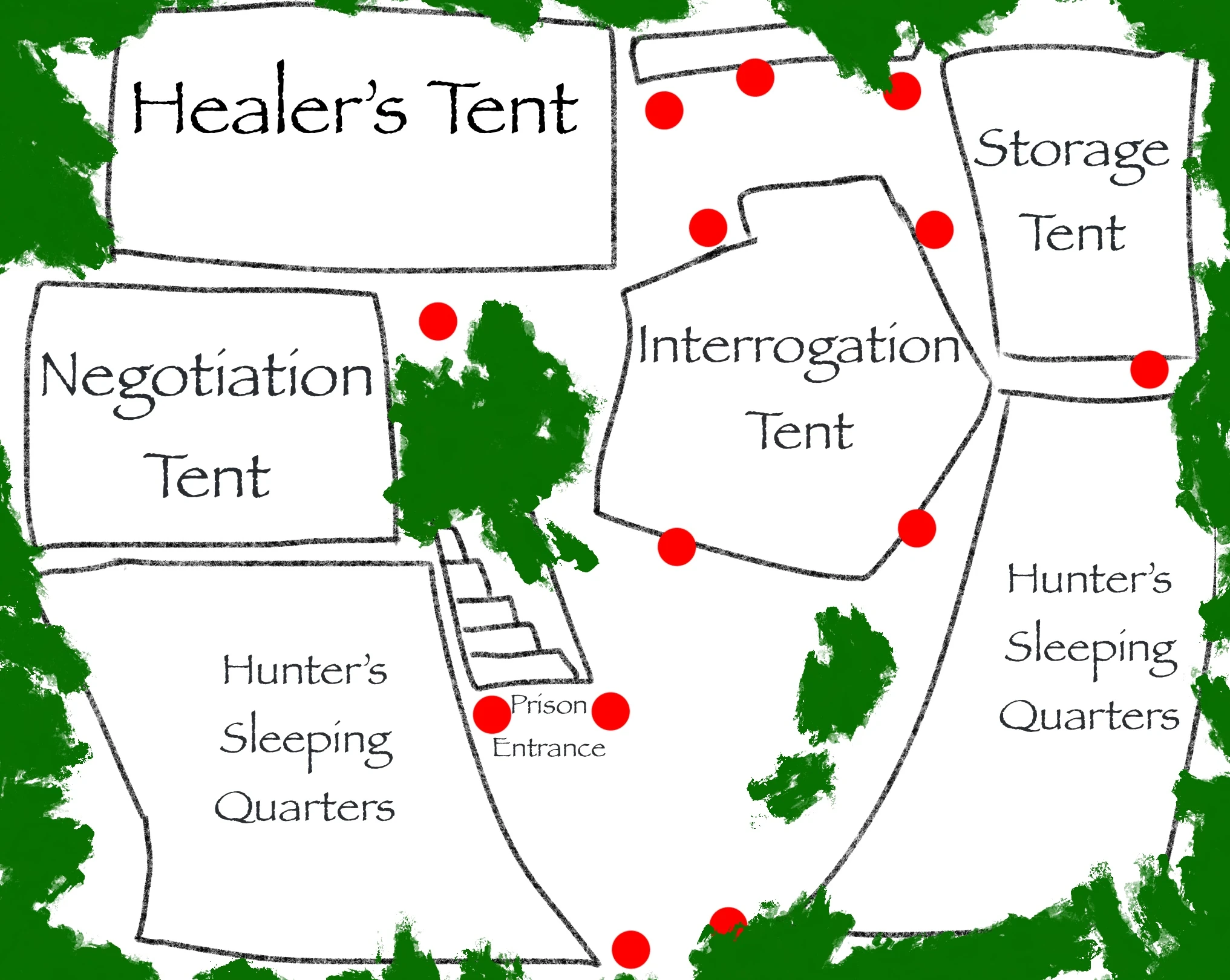 Map of the basic layout of the hunters camp | Fandom