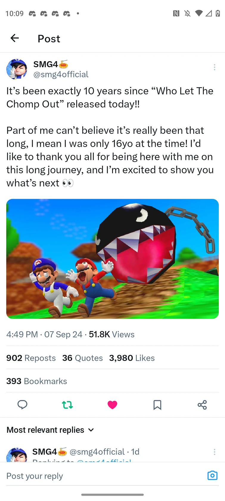SMG4 made a Twitter post about Who Let The Chomp Out 10 year ...