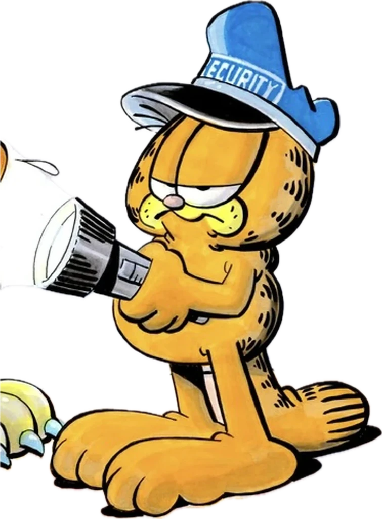 Garfield as night guard in no background | Fandom