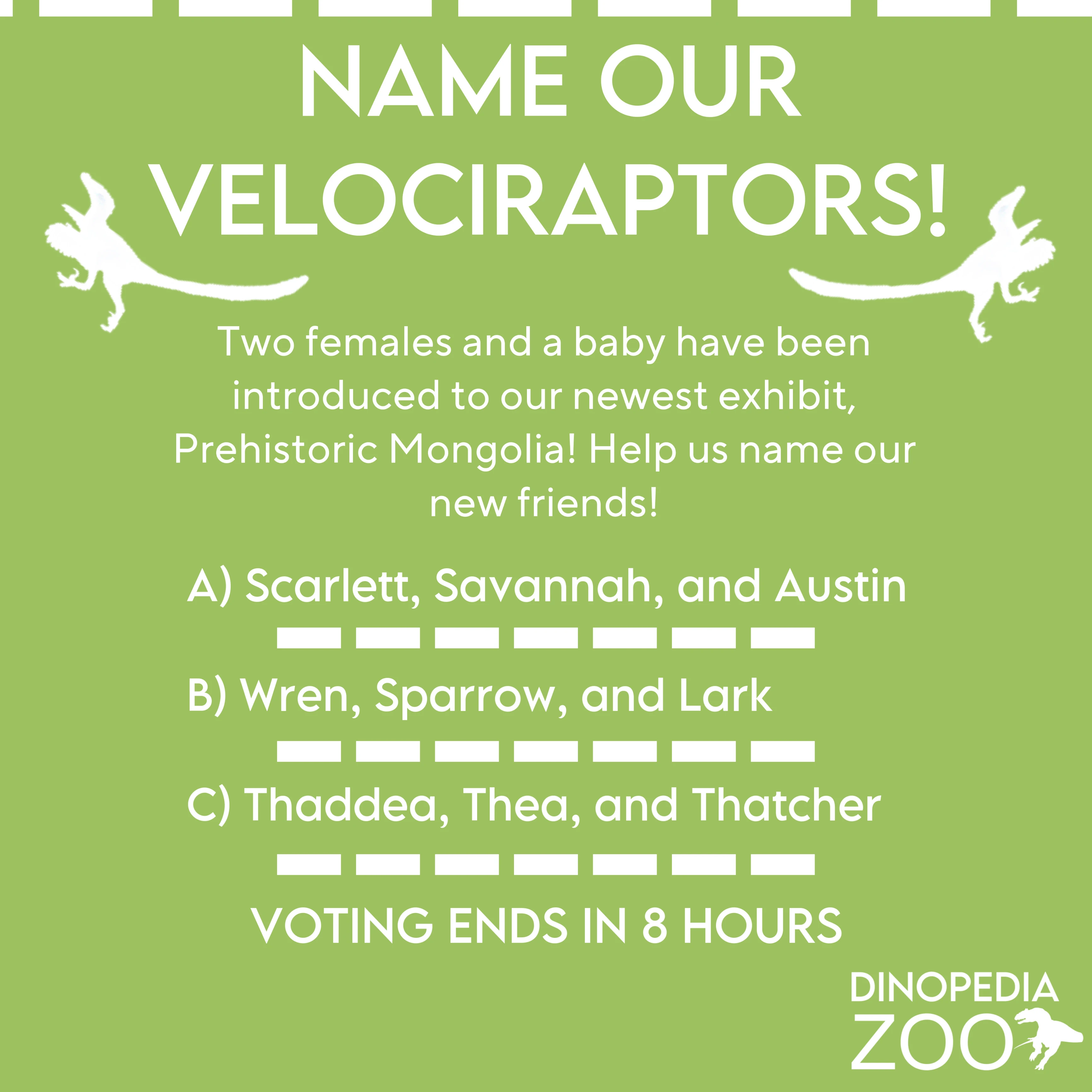 DMAPZ: Vote for the new Velociraptor names! | Fandom