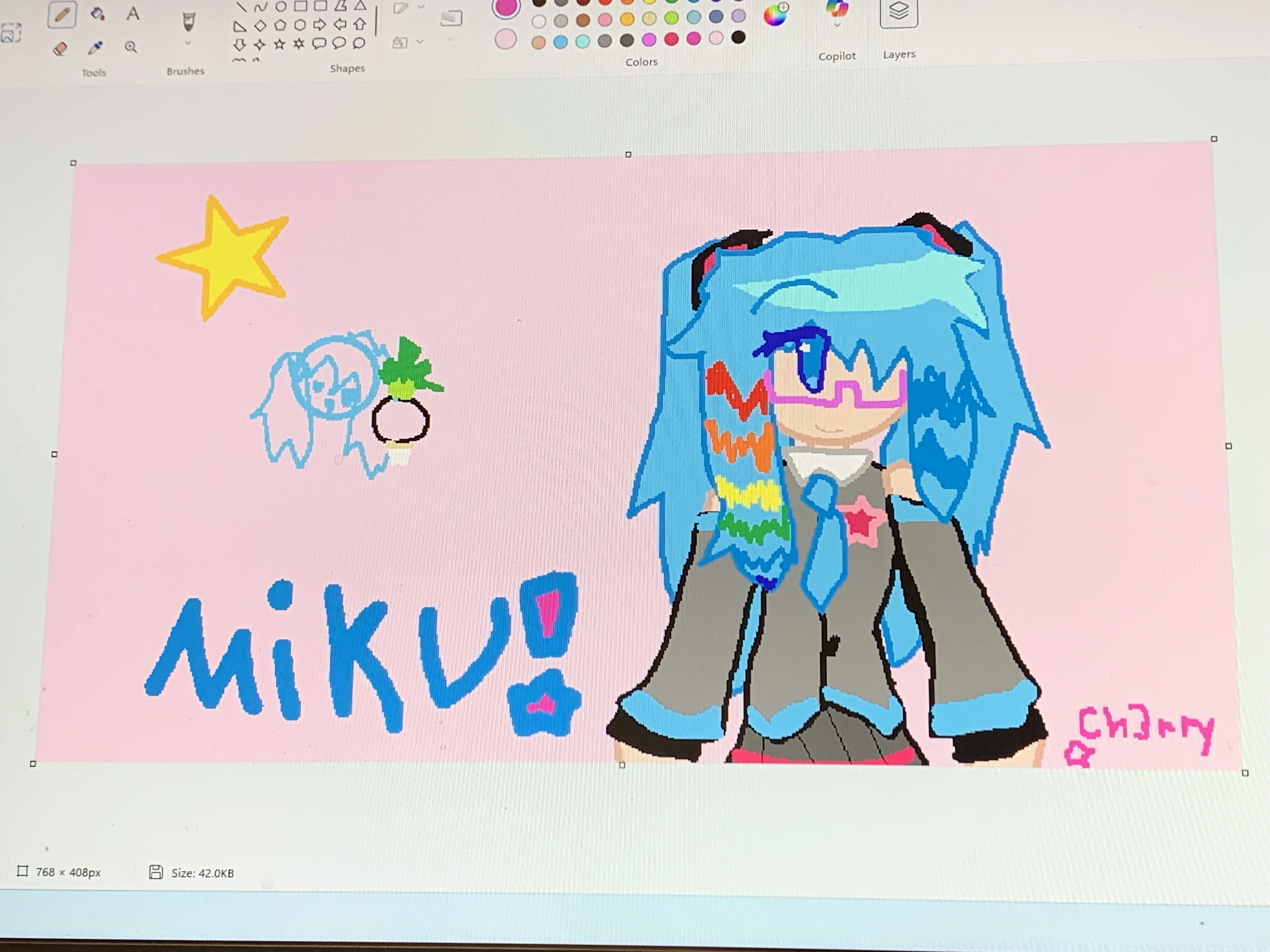 (OFF-TOPIC ART) I got bored in a coding class so I drew Miku in mx ...