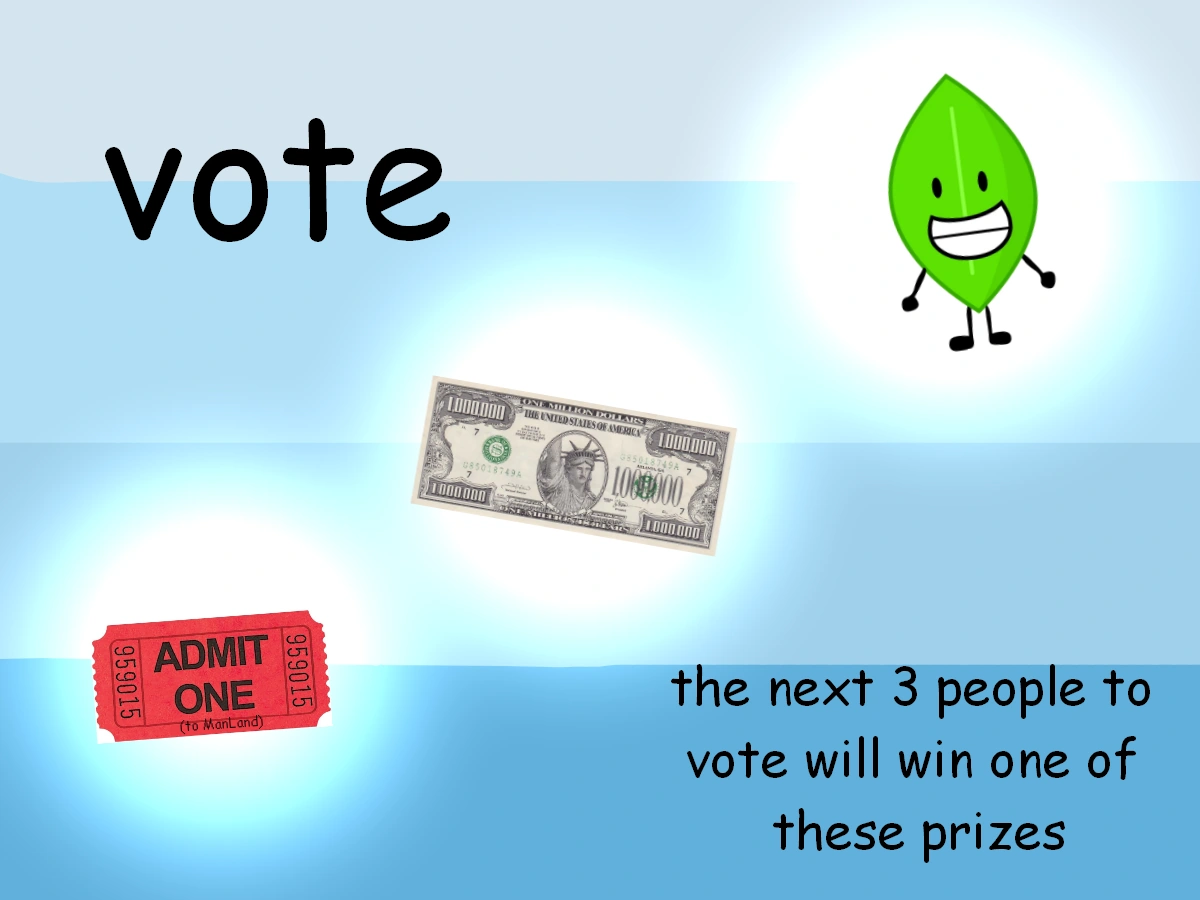 YOU CAN WIN A TICKET TO MANLAND OR LEAFY BFDI. ALL YOU MUST DO IS VOTE ...