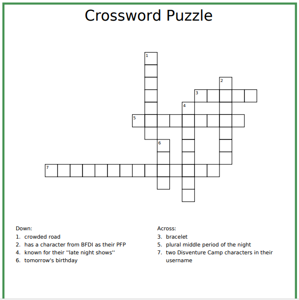 Crossword Puzzle that has users from the wiki in it Part 2 | Fandom