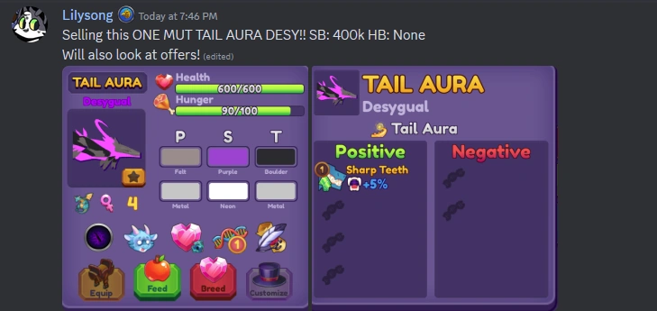 Trading/selling 1mut tail aura desygual! | Fandom