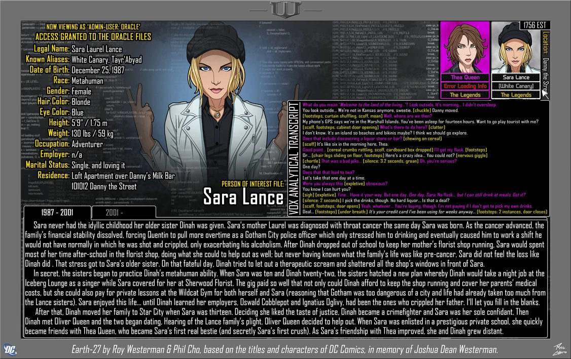 Oracle Files: Sara Lance 1 | Earth-27 Wiki | Fandom