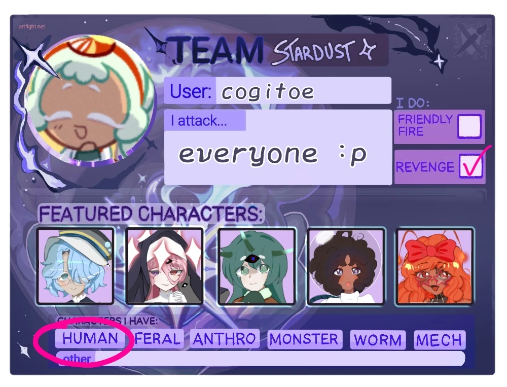 art fight raaaaaah (all my oomfs are on the opposite team 🥲) | Fandom