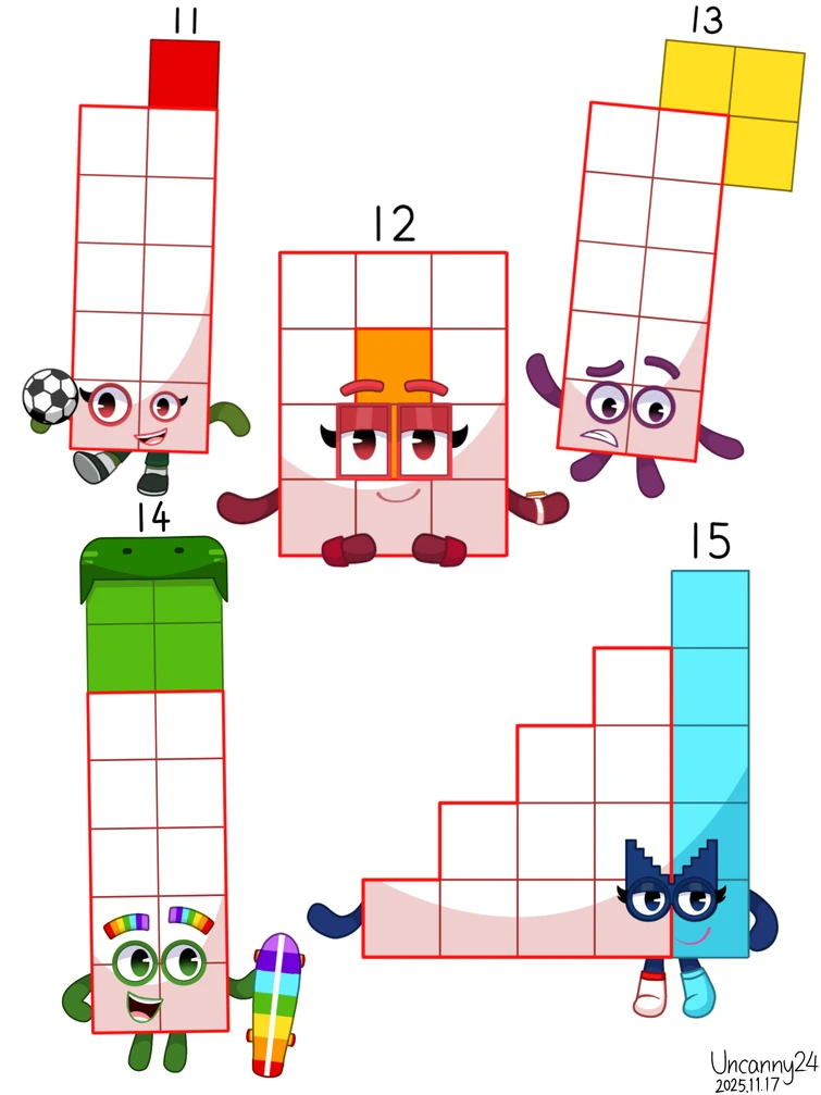 My drawing of Numberblocks 11 - 15. | Fandom