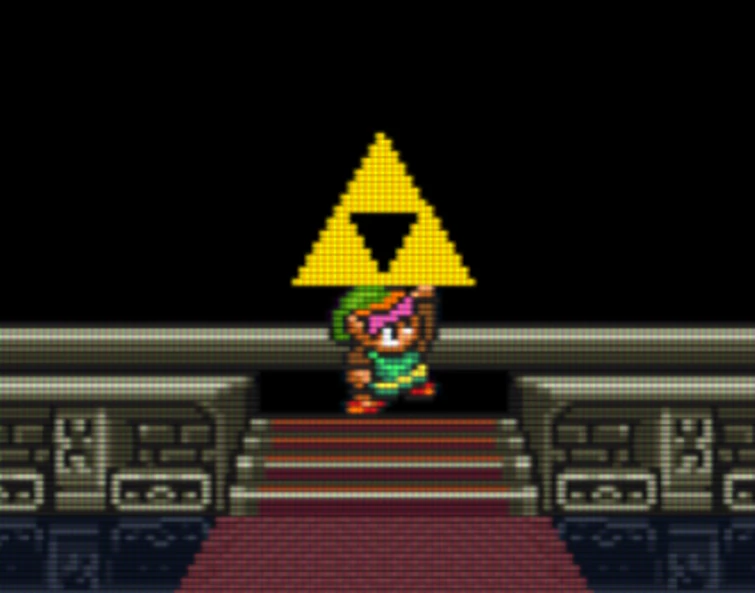 Now this is hilarious. Just plain Link, holding the full Triforce, with ...