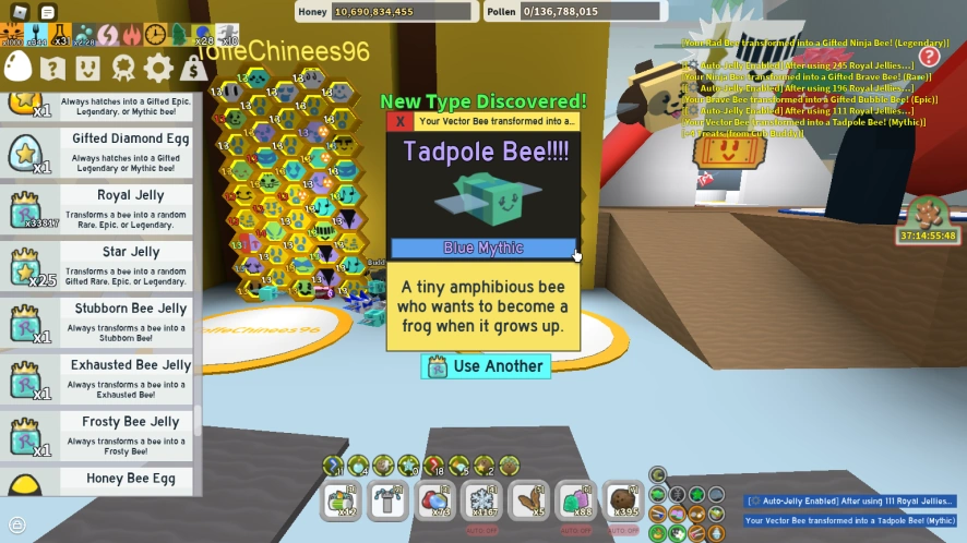 Yay got my first tadpole bee after spending over 400b+ honey on jellies ...