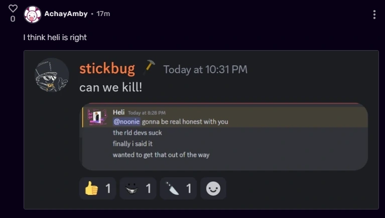 me: rld devs suck. Rld devs: die | Fandom