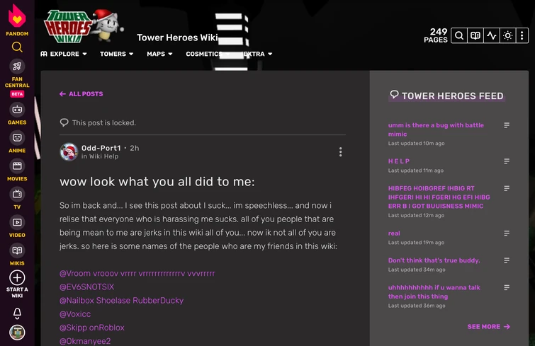 Why did they lock the post | Fandom