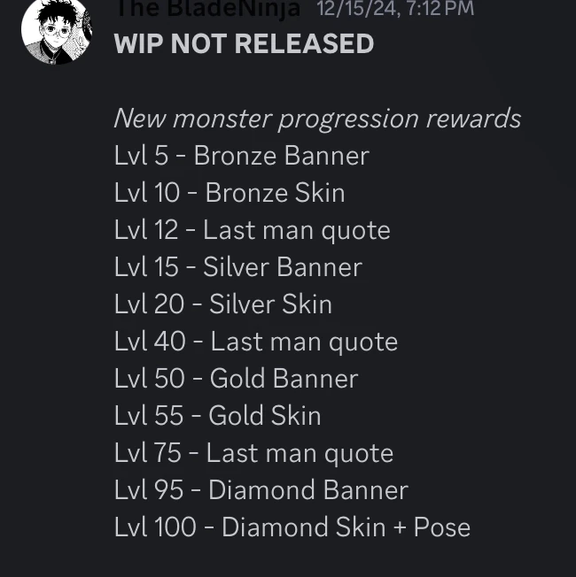 upcoming monster level rewards (all will be different for each monster ...