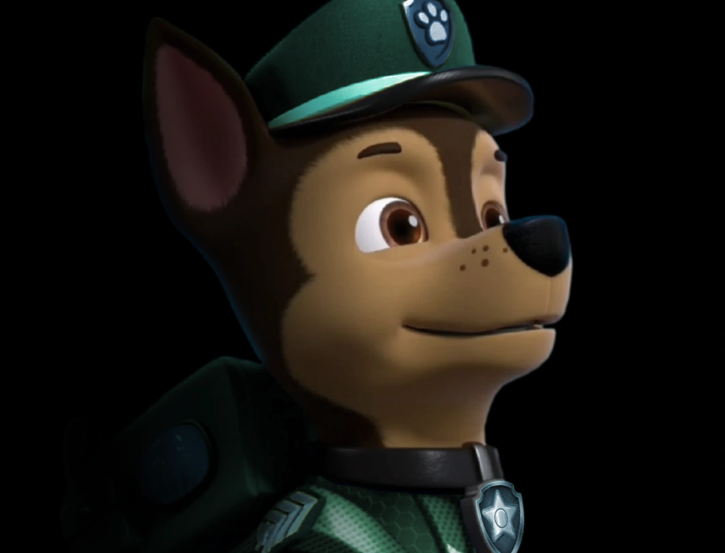 Chase wears a green police uniform in Cal Brunker's PAW Patrol: The ...