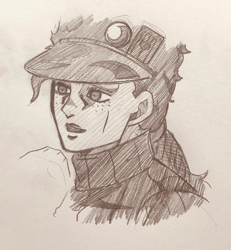 Doppio has met the same fate as Jotaro... his hair fused with a hat ...