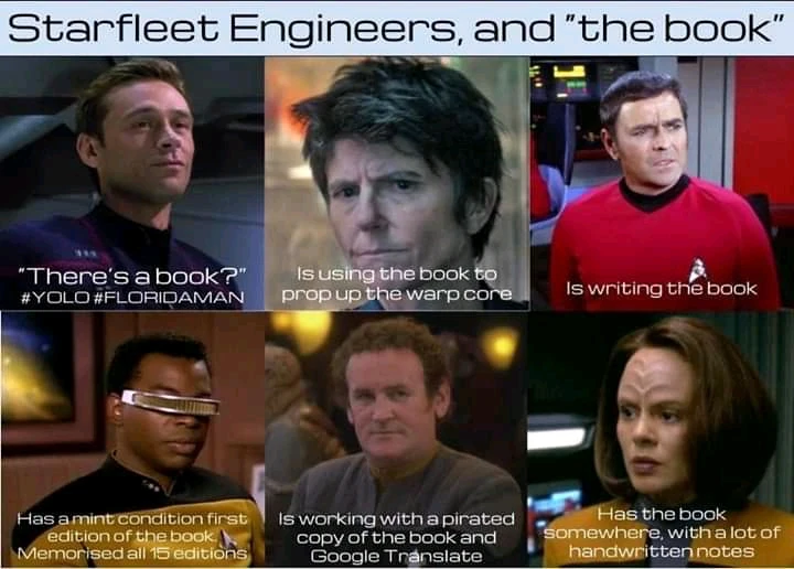 Starfleet engineers and the book. | Fandom