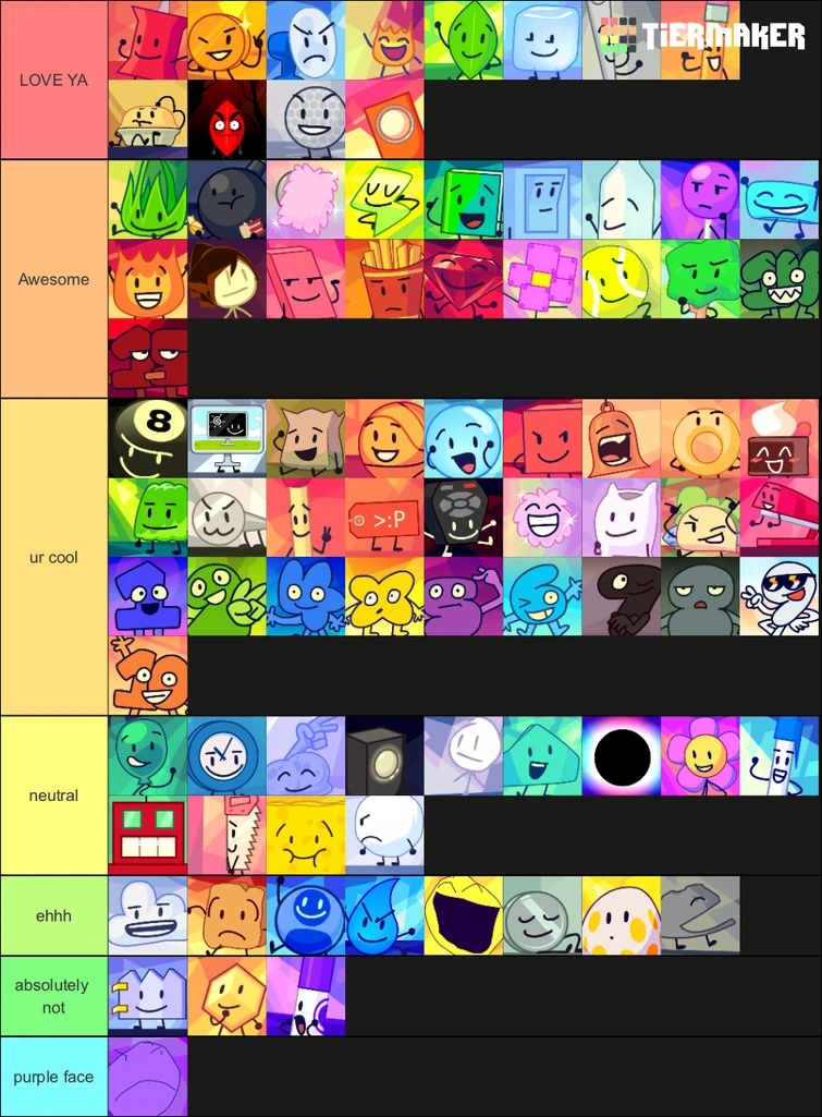 bfdi tierlist as of Out of the Blue | Fandom