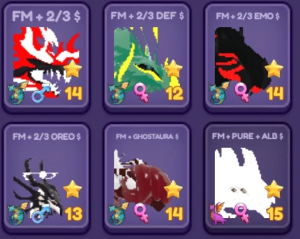 SELLING/TRADING FM / THEMED / PURE / 2/3 THEMED / COSMETIC DRAGONS ...