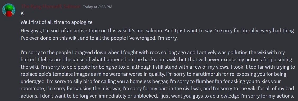 salmon apologized | Fandom
