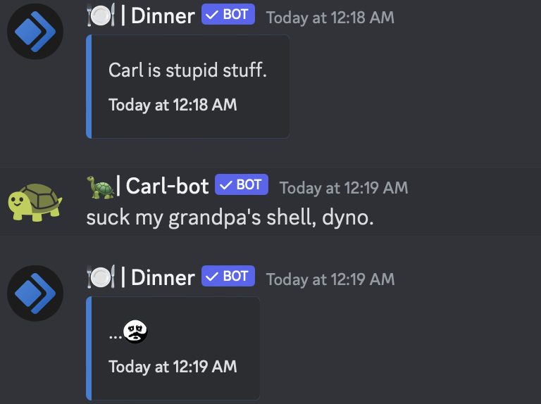 :dreadful: (carl vs dyno once again funny discord bot shit) | Fandom