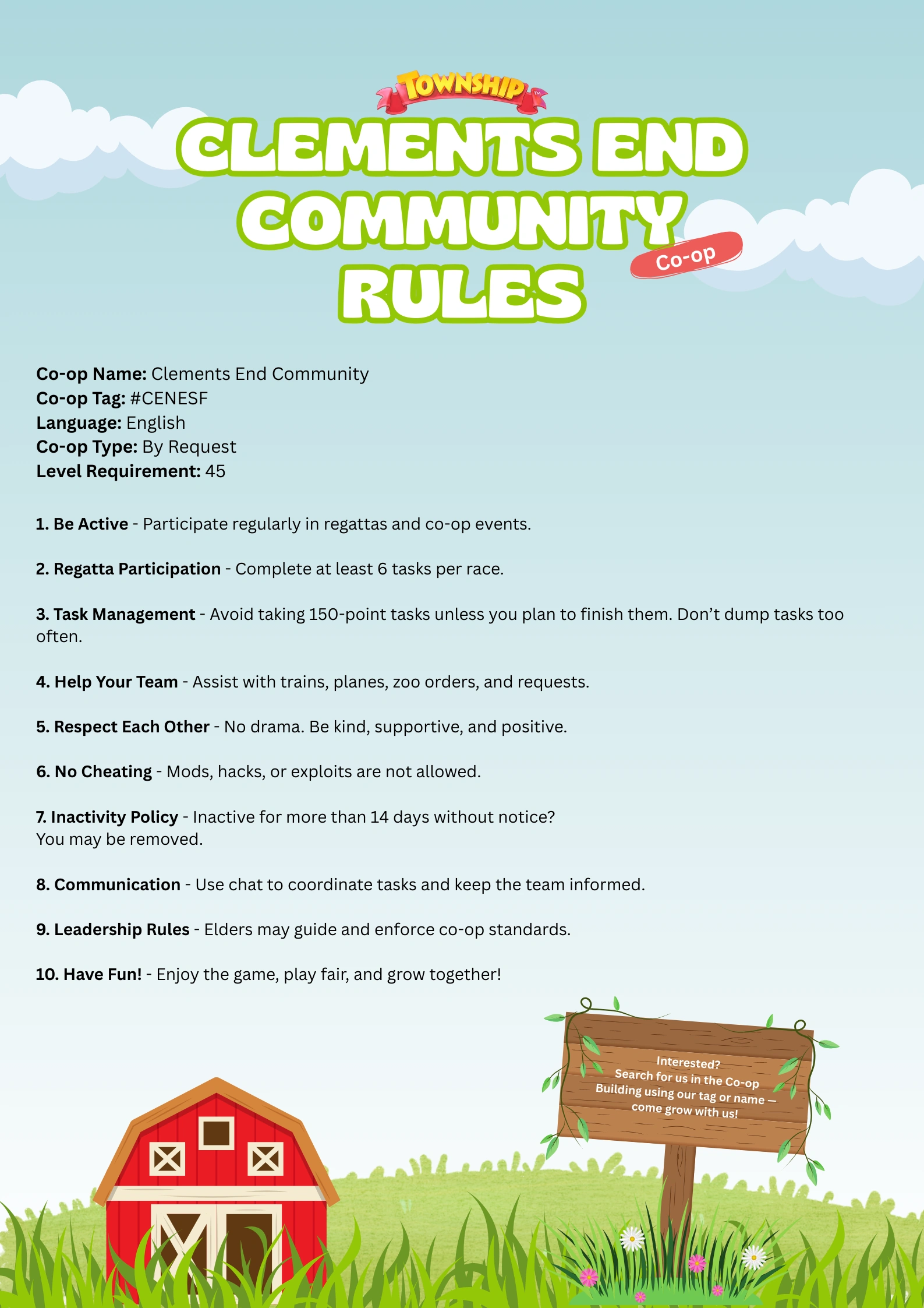 Clements End Community Co-op Rules | Fandom